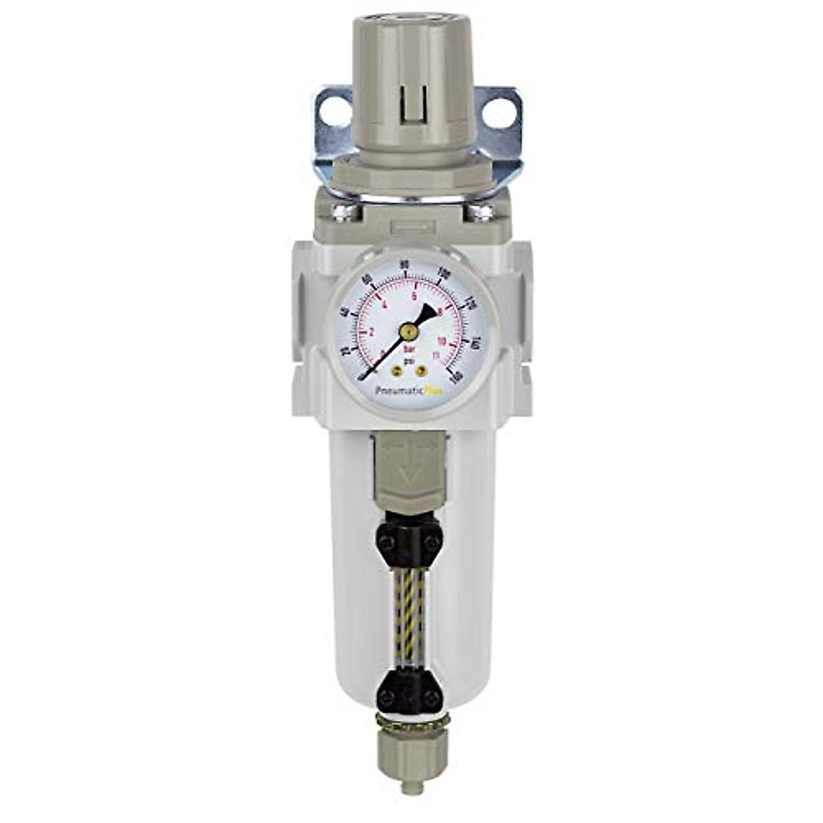 PneumaticPlus SAW400-N04BG-MEP Compressed Air Filter Regulator Piggyback Combo 1/2" NPT - Metal Bowl, Manual Drain, Bracket, Gauge