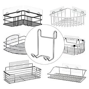 Linkidea Shower Caddy Shelf Hooks, Stainless Steel Hangers for Wall Mounted Shower Room Basket Attachment, Organize Loofah, Razor, Body Brush, Compatible with Gillette Fusion5 (Silver 4Pack)