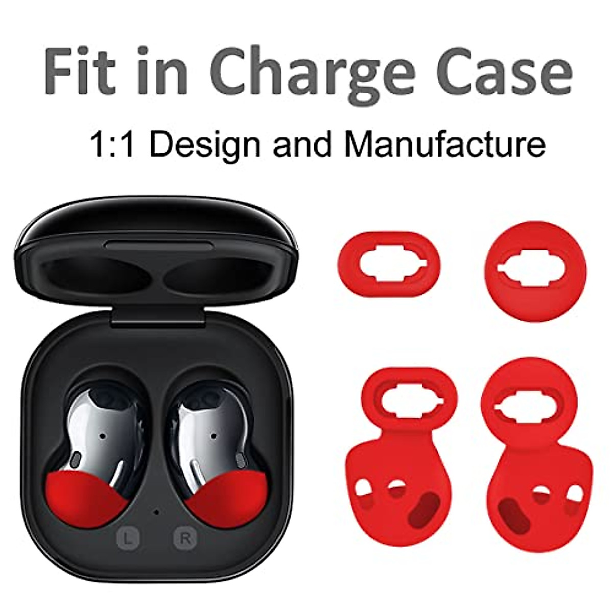 [ 8 Pairs ] Galaxy Buds Live Ear Tips Wing Tips, Non-Slip Anti-Slip Sound Leakproof Silicone Earbuds Replacement Cover Accessories Compatible with Samsung Galaxy Buds Live Red S/L