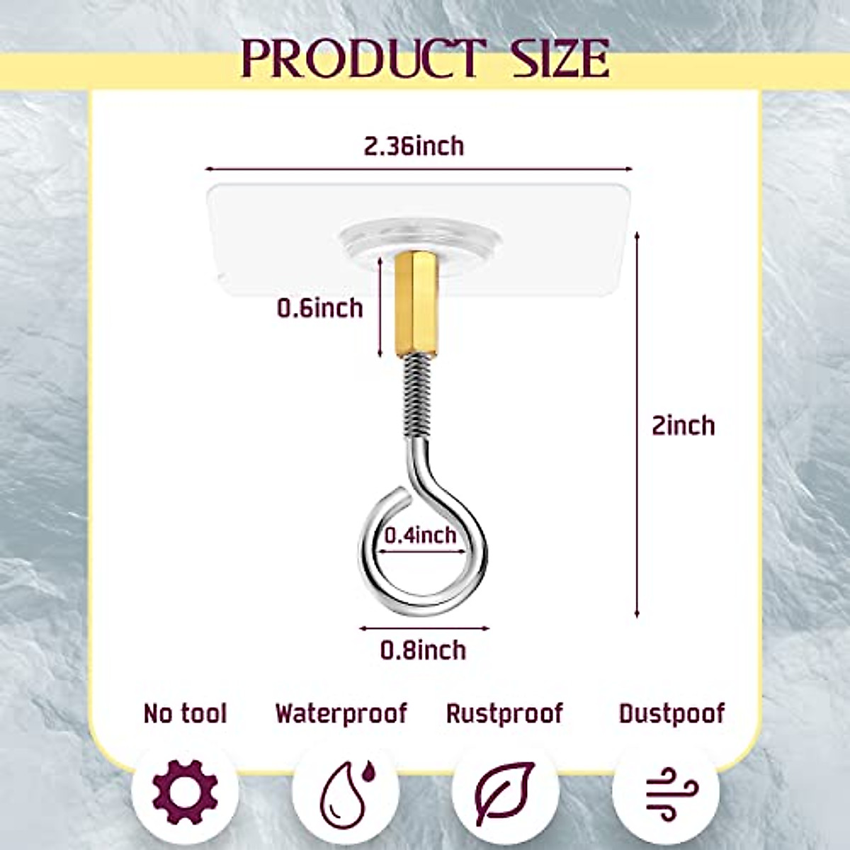 Yinkin 10 Pcs Command Ceiling Hooks Self Adhesive Stainless Steel Eye Hooks No Hole Hanger Transparent Waterproof Seamless Oilproof Wall Hooks 10lb (max) for Hanging Plant Lights