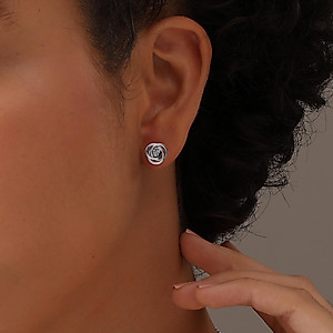 LeCalla 925 Sterling Silver Diamond Stud Earrings Love Knot Earring for Women 0.01 Ct Lab Grown Diamond for Womens and Teen