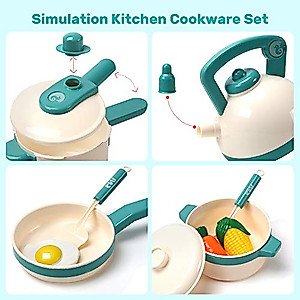 CUTE STONE 40PCS Kids Play Kitchen Accessories, Play Cooking Toys with Pots and Pans, Cutting Play Food Set and Cookware Utensils Kids Kitchen Playset for Boys Girls