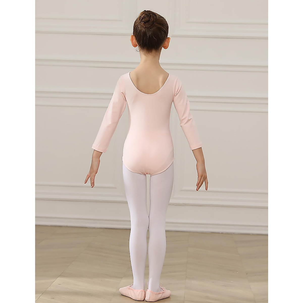 HIPPOSEUS Team Basic Long Sleeve Ballet Leotard for Girls and Toddlers Gymnastics Ballet Dance, AM0019-Light Pink, 11-12 Years