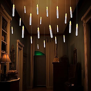 Raycare 24 Flameless LED Taper Candles Flickering, NO Remote, Battery Operated Hanging Floating Candles with Warm Light, LED Tapered Candlesticks for Church Party Halloween Christmas Decorations