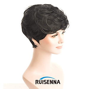 RUISENNA Short Hair Wig Synthetic Curly Wig for Black Women Short Black Pixie Cut Wigs Heat Resistant Fiber Hair Wigs