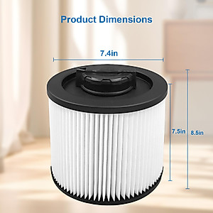 DXVC6910 Cartridge Filter for Dewalt Wet/Dry Vacuum 6-16 Gallon DXV06P DXVC6910 DXV09P DXV10P DXV10PL DXV10SA DXV12P DXV14P DXV16P, Washable Reusable High Efficiency Replacement Filter 4 Pack