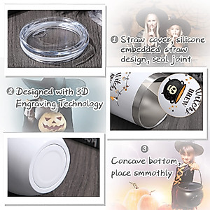 Geiserailie 4 Pieces Witch's Brew Halloween Wine Tumbler 12 oz Gift Mug Witch Room Decor for Witchcraft Women, Double Wall Vacuum Insulated Stainless Steel Coffee Mug with Lid Straw Brush