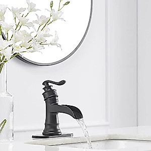 Black Bathroom Faucet Matte Waterfall Sink Farmhouse Vanity Single Hole Faucets One Handle Basin Antique centerset with Pop Up Drain Stopper Mixer Tap Overflow Supply Line Lead-Free by Homevacious
