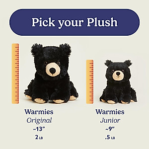 warmies Junior Microwavable & Weighted Stuffed Animals, Black Bear - Heated Stuffed Animal Plushie for Warmth & Comfort - Cute Soft Plush Toys for Adults & Children (Boys, Girls, Babies & Toddlers)