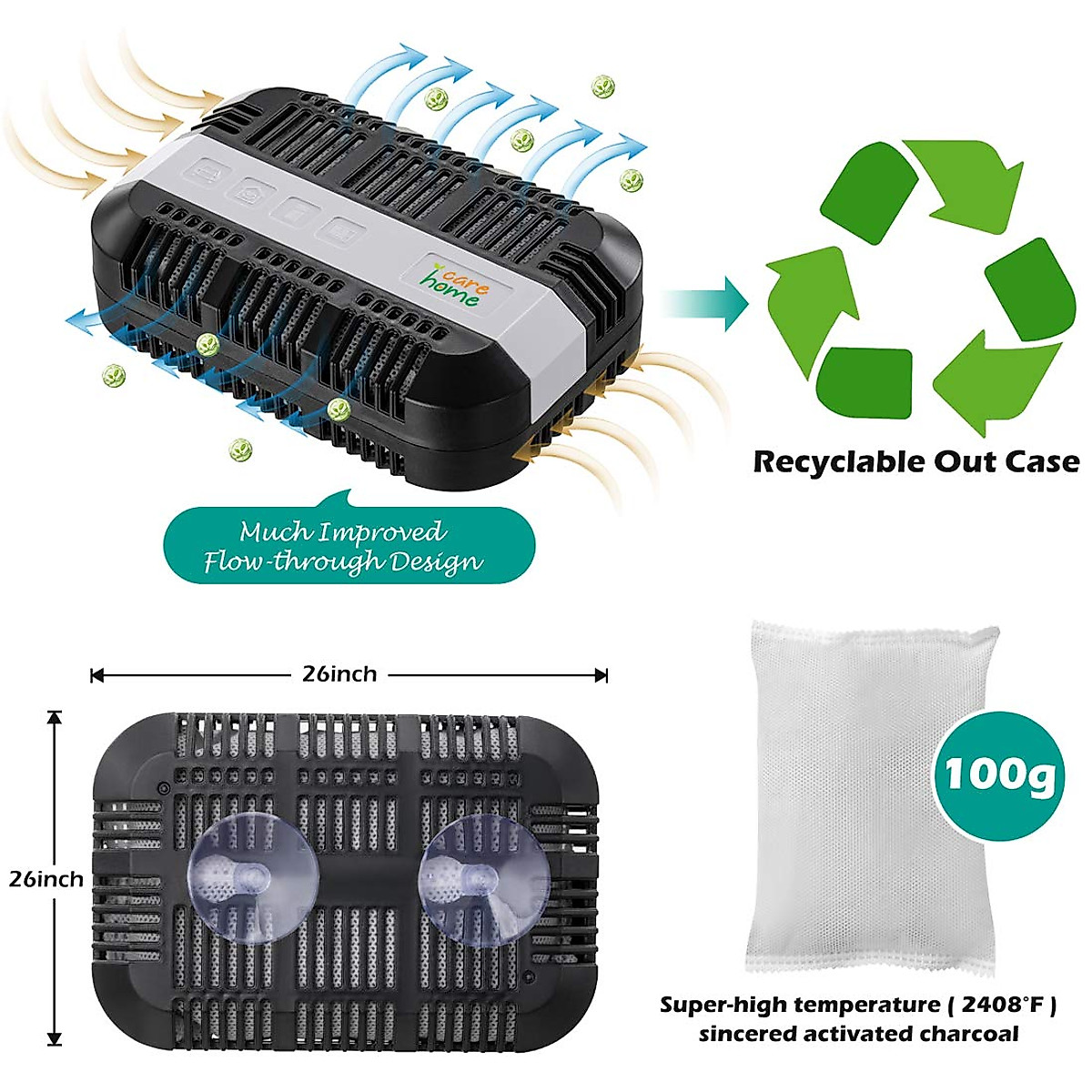 CARE HOME Refrigerator Deodorizer with Removable Suction Cups, Refrigerator Odor Eliminator, Beats Baking Soda Deodorizer for Fridge and Freezer, 1Pack