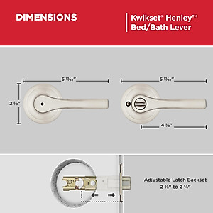 Kwikset Henley Interior Privacy Door Handle with Lock, Door Lever For Bathroom and Bedroom, Satin Nickel Reversible Keyless Turn Lock, with Microban Protection