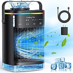 Portable Air Conditioners, Mini Air Conditioner Portable for Room, 4 Speeds Personal Air Conditioner, Small Portable Evaporative Air Cooler Misting Fan with Timer for Bedroom Office Desk, Black