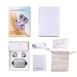 Wireless Earbuds Bluetooth Headphones Built-in Microphone with Support Wireless Charging Case, Wheat Straw in-Ear TWS Earphones with Stereo and Bass, for iPhone, Android，PC (TO6)
