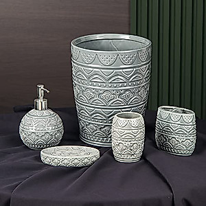 RXLVCKY Grey Bathroom Accessories Set, 5-Piece Ceramic Gift Set, Include Toothbrush Holder, Toothbrush Cup, soap Dispenser, soap Dish, Trash can