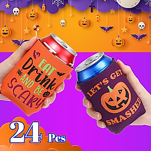 24 Pcs Halloween Can Cooler Sleeves 12 oz Funny Can Sleeves Pumpkin Cat Insulated Beer Can Cooler Skinny Bottle Sleeve for Cold Drinks Gift Halloween Party Supplies