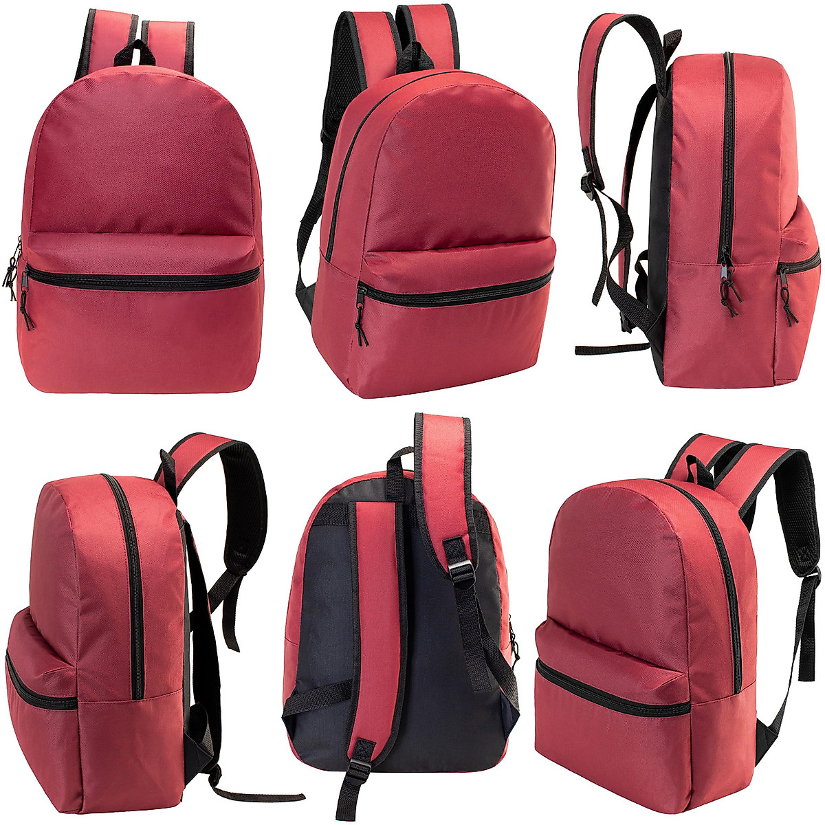 Moda West Wholesale Classic 15 Inch Basic Backpack in 12 Assorted Colors - Bulk Case of 24 Bookbags