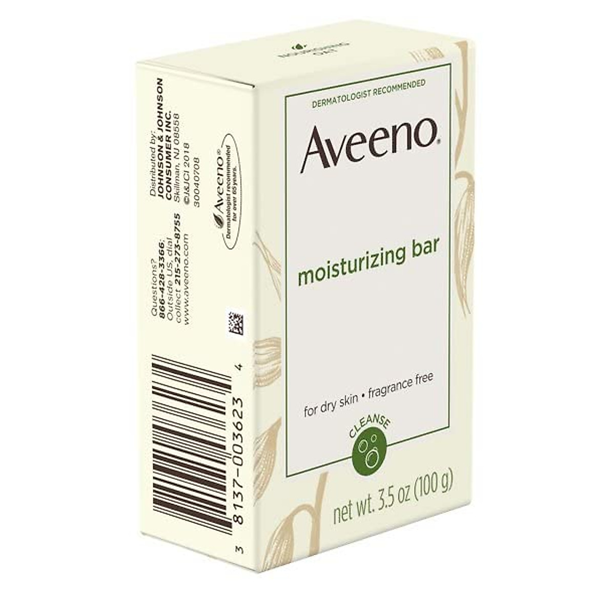 Aveeno Gentle Moisturizing Bar Facial Cleanser with Nourishing Oat for Dry Skin, Fragrance-free, Dye-Free, & Soap-Free, 3.5 oz (Pack of 2)