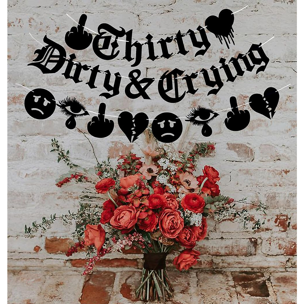 Thirty Dirty & Crying Banner, Old English Birthday Banner, Happy 30th Birthday Party Decoration Supplies, 30th Emo Birthday Party Banner