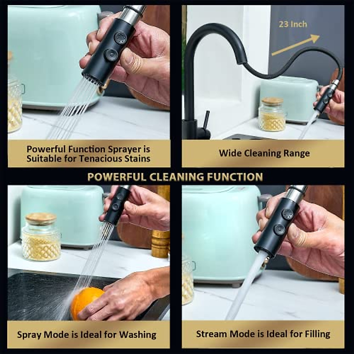 Black Kitchen Faucet, Kitchen Faucets with Pull Down Sprayer, KINFAUCETS Single Handle Pull Out Kitchen Sink Faucets, Commercial Pull Down Faucet, Farmhouse RV Bar Utility Sink Faucets, Matte Black