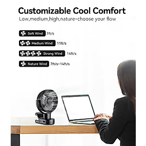 Leeyalan 10000mAh Clip on Fan Rechargeable,2024 Updated,Hangable Fan with Lights and Remote, Desk Fan USB Plug in with Sturdy Clamp,3 Speeds,Mute Multi-function,Operation for Office Dorm Bedroom