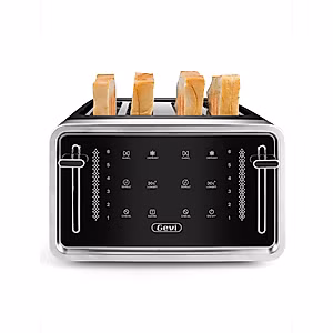 Gevi Toaster 4 Slice,Led Display Touchscreen Bagel Toaster with Dual Control Panels of Bagel/Reheat/Defrost/Cancel/Toasting One Slice/Longer Function,6 Shade Setting