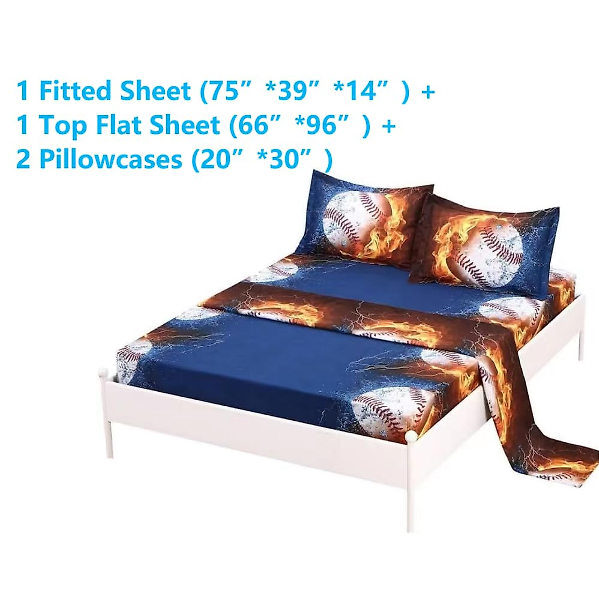 SDIII 4PCS Baseball Sheets Twin, Bed in a Bag Baseball Bedding Sheet Set, Soft Microfiber, Wrinkle and Fade Resistant, Sports Sheets for Boys Girls Kids Teens on Amazon, Twin