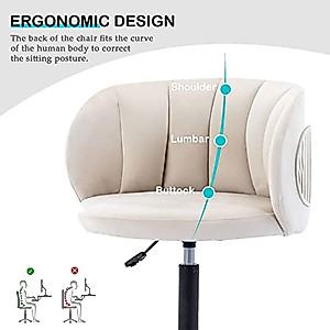 SSLine Elegant Velvet Desk Chair for Girls Women Modern Swivel Office Computer Chair with Black Base Wheels Upholstered Cute Vanity Chair Task Chair w/Tufted Back for Home Study Living Room(Beige)