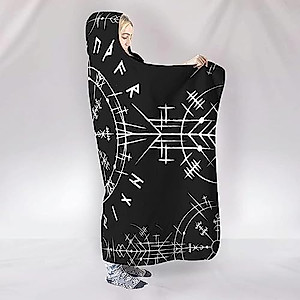 Viking 3D Printing Hooded Blanket Keeps Warm And Soft Viking Vegvisir Compass Unisex Winter Wearable Hooded Blanket Double Thickened Plush Wool Blanket ( Color : Blanket , Size : 80x60in/150x200cm )