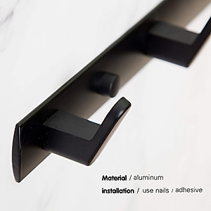 4 Hooks Matte Black Wall Bathroom Towel Hooks Mount Stainless Steel Heavy Duty Shower Wall Coat Rack Hooks Rail Decorative Bath Hooks for Hangin,Hats Hook kitchen Towel Wall Hook Rack for Hanging