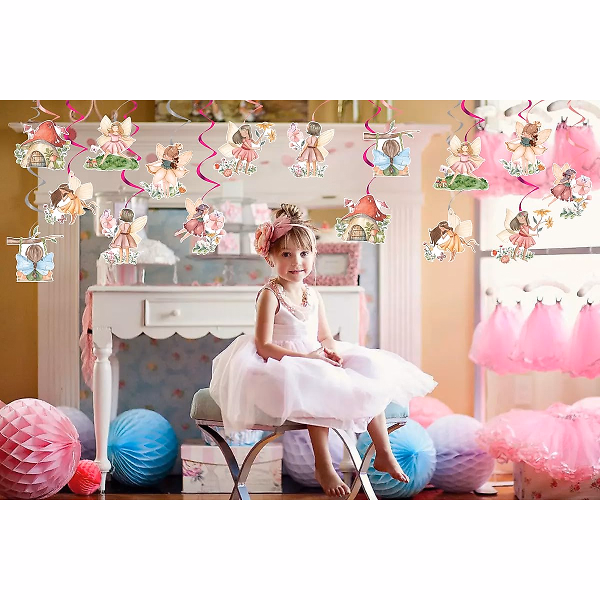 Fairy Party Decorations Flower Fairy Themed Hanging Swirls Decorations My Fairy First Birthday Decor for Girls Fairy Tale Theme Baby Shower Birthday Party Decorations Supplies (New)