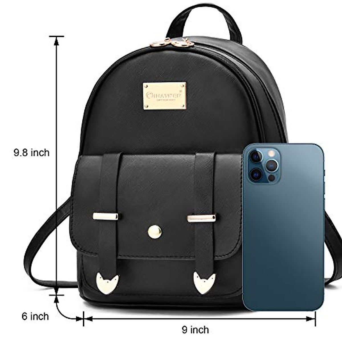 I IHAYNER Girls Fashion Backpack Mini Backpack Purse for Women Teenage Girls Purses PU Leather cute Backpack Shoulder Bag Black