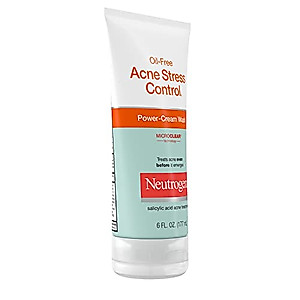 Neutrogena Oil-Free Acne Stress Control Power-Cream Face Wash with 2% Salicylic Acid Acne Treatment Medication, Soothing Daily Acne Facial Cleanser for Acne-Prone Skin Care, 6 fl. oz