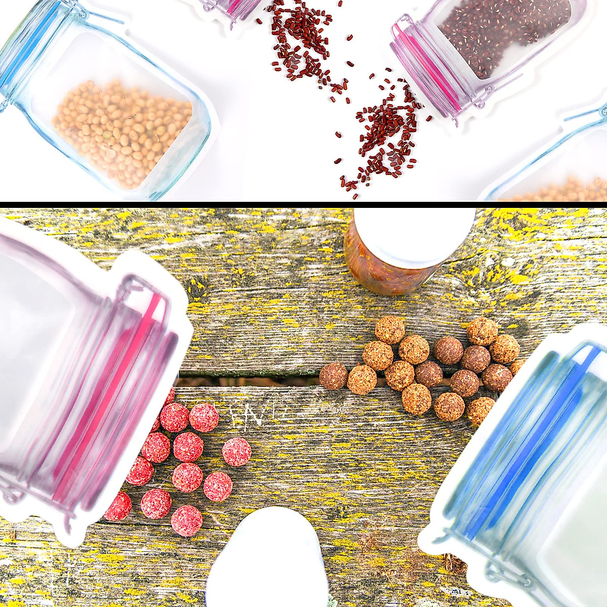 81 Pcs Reusable Mason Jar Bags Food Storage Plastic Bags Multi-Size Fresh Leak Proof Sandwich Snack Zipper Bags with Chalkboard Label Sticker Silicone Funnel for Kitchen Camping Travel Office