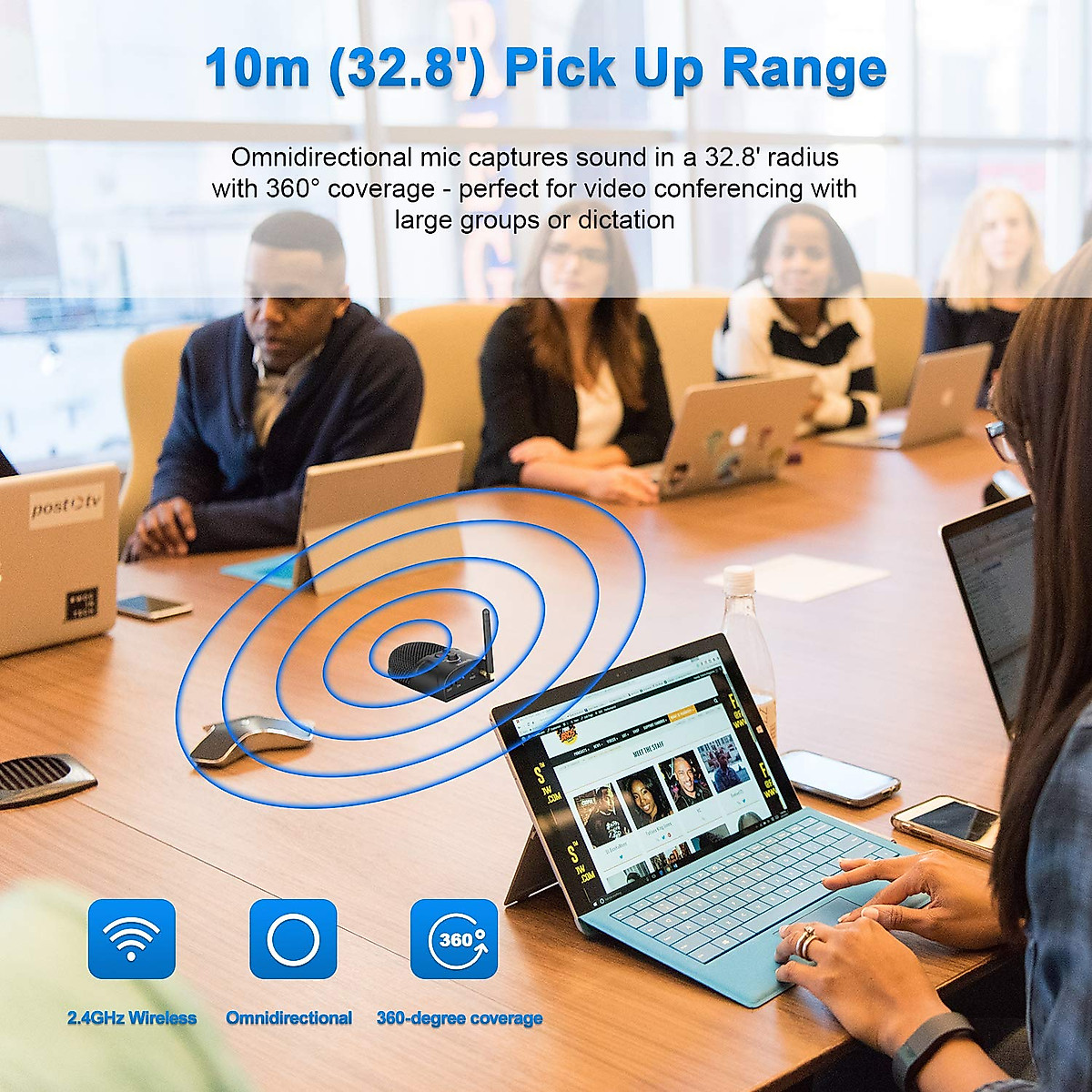 2.4GHz Wireless Conference Microphone, BOYA BY-BMW700 Omnidirectional USB Meeting Mic Table Top Desktop Microphone with 360° Pick Up Range Ideal for Video Conference, Seminars,Corporate Events