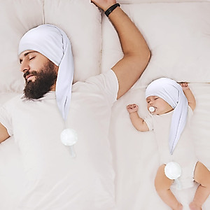 Geyoga 2 Pcs Men Silk Night Sleeping Cap Adjustable Drawstring Night Sleeping Cap with Pom Ball for Daily Use(White,Milk Fiber)