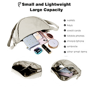 Nylon Crescent Crossbody Bag for Women Men Fanny Pack Crossbody Bag Dumpling Lightweight Travel Sling Bag (02-beige)