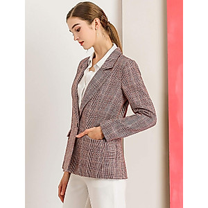 Allegra K Women's Notched Lapel One Button Boyfriend Blazer Suit Plaid Blazer Jacket Small Burgundy