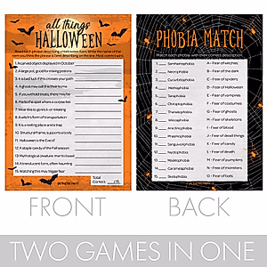 DISTINCTIVS Halloween Party Games, Halloween Trivia & Phobia Match 2 Game Bundle - 25 Count