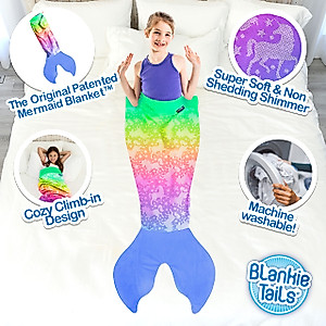 Blankie Tails - Rainbow Unicorn Mermaid Blanket - Double Sided Fleece Mermaid Tail Blanket - Mermaid Tails for Girls - Throw for Gifts, Sleepovers, & Daily Use for Kids, Adults & Teens