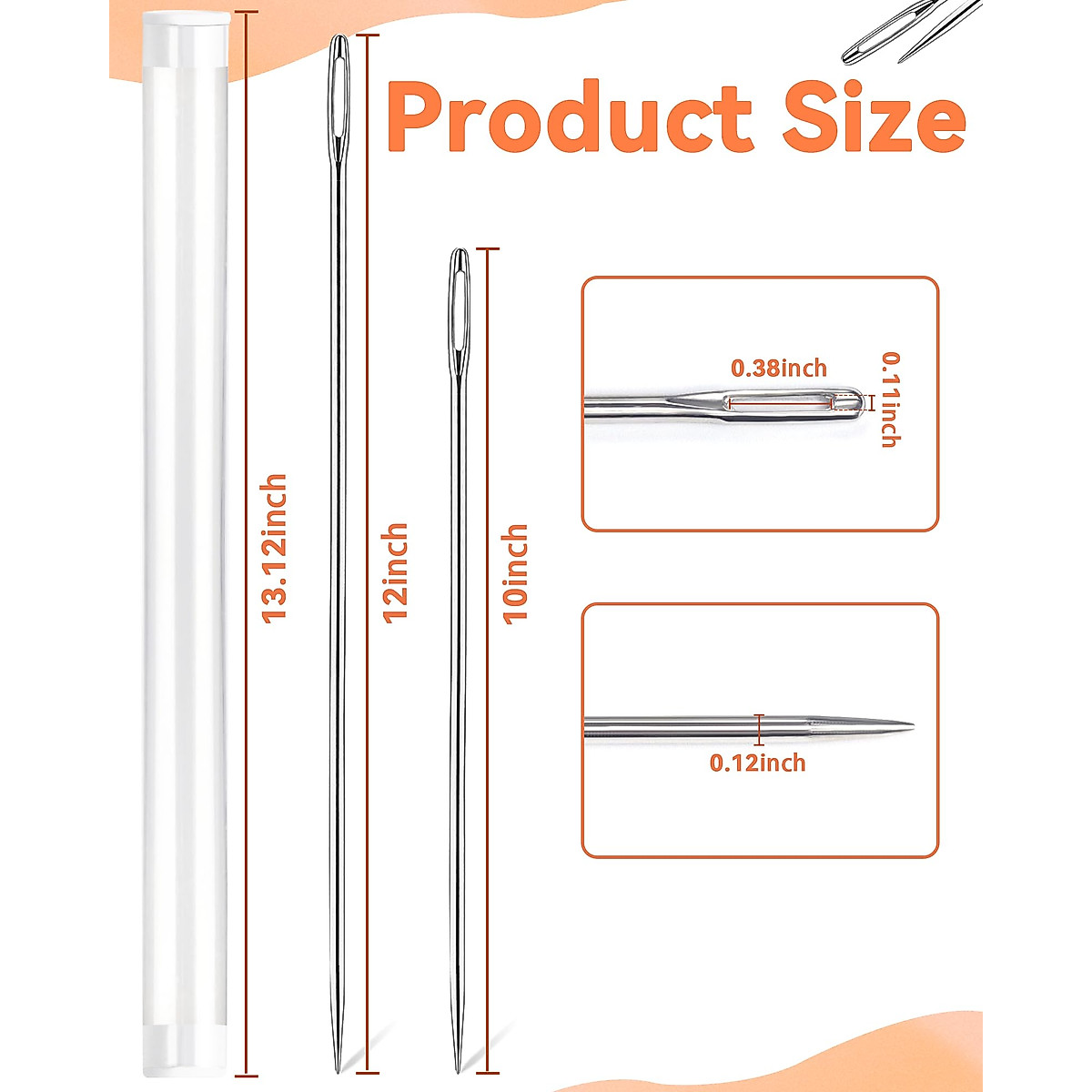 FIVEIZERO 10"/12" Professional Upholstery Needle – Extra Long Sewing Needle, Large Needle for Upholstery and Crafting Projects, Big Needle for Canvas Repair Stitching, Giant Needle for Large Tasks