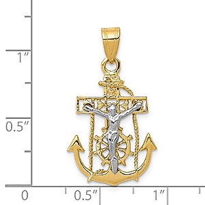 Solid 14k Yellow and White Gold Two Tone Anchor Mariners Cross Pendant Charm - 29mm x 17mm