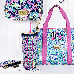 Lilly Pulitzer Cute Lunch Bag for Women, Large Capacity Insulated Tote Bag, Blue Mini Cooler with Storage Pocket and Shoulder Straps, Cabana Cocktail