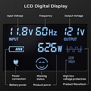 BougeRV Pure Sine Wave Inverter 2000W Convert DC 12V to AC 120V, with LCD Digital Displayer, Wired Remote Controller, for Off-Grid Solar Power System, RV, Home Backup Power