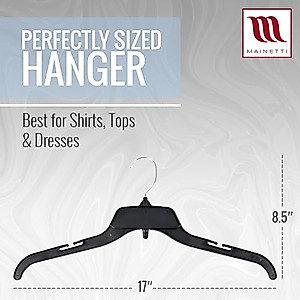 Mainetti 484 Recycled Black Plastic Hangers - 200 Pack with Rotating Metal Hook and Notches for Straps, Great for Shirts/Tops/Dresses, 17-Inch