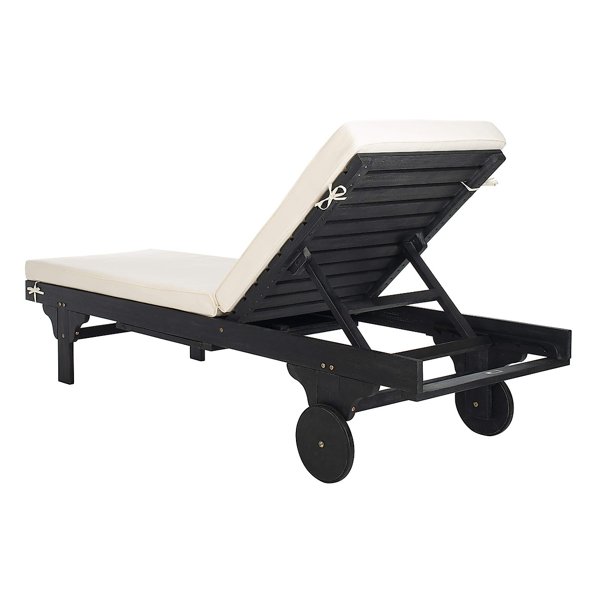 SAFAVIEH Outdoor Collection Newport Black/ Beige Cushion Built-in Side Table Adjustable Chaise Lounge Chair