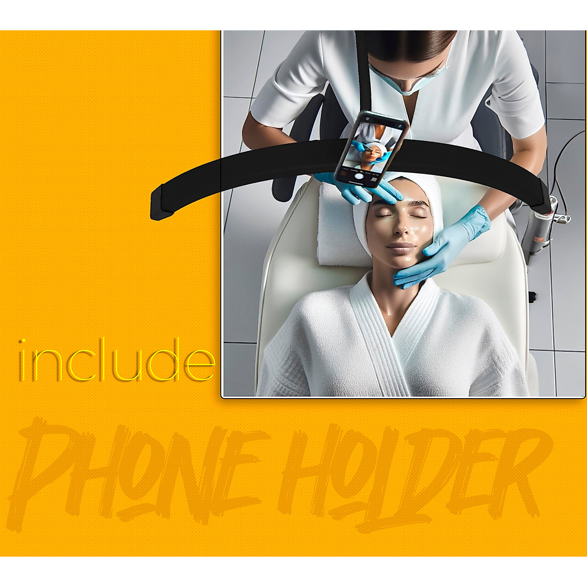 Hi_Friend Eyelash LED Floor Light, Half Moon Lamp for Lash Extension, Lighting for Beauty, Skincare, Lashes, Eyebrows, Filming Content Creation (Black)