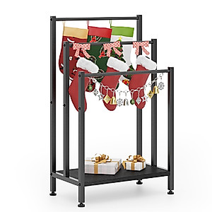 Freestanding Towel Rack, 3 Tier Metal Towel Rack Blanket Rack Stand for Bedroom Standing Towel Rack Black Bath Towel Holder Stand Floor for Bathroom Floor Towel Rack with Wooden Storage Shelf