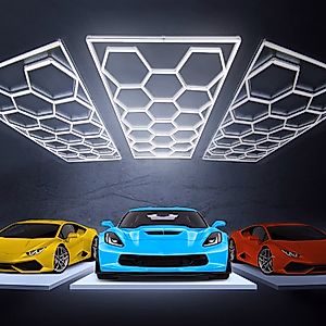 GOSLARLIT Hexagon LED Garage Lights,6500K Dimmable Ceiling Lights,Adjustable Brightness,High Energy-Saving Industrial Shop Lights for Market/Garage/Car Wash/Car Show(15.88fts x 7.98fts)