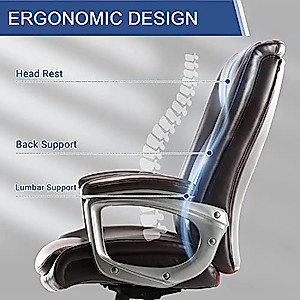 Home Office Chair Executive High Back Ergonomic Desk Chair Height Adjustable Managerial Rolling Swivel Chair with Adjustable Built-in Lumbar Support, Faux Leather, Dark Brown