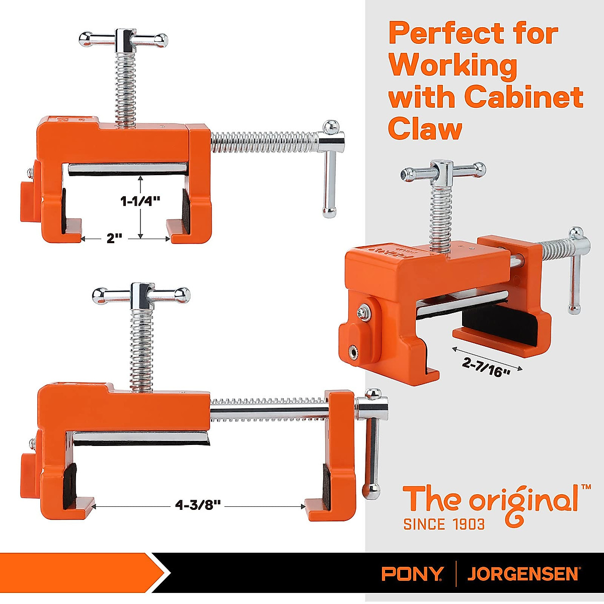 PONY 4-Pack Cabinet Clamps, 8510 Cabinet Claw, Face Frame Clamps for Installing Cabinets, 440 lbs Load Limited Orange